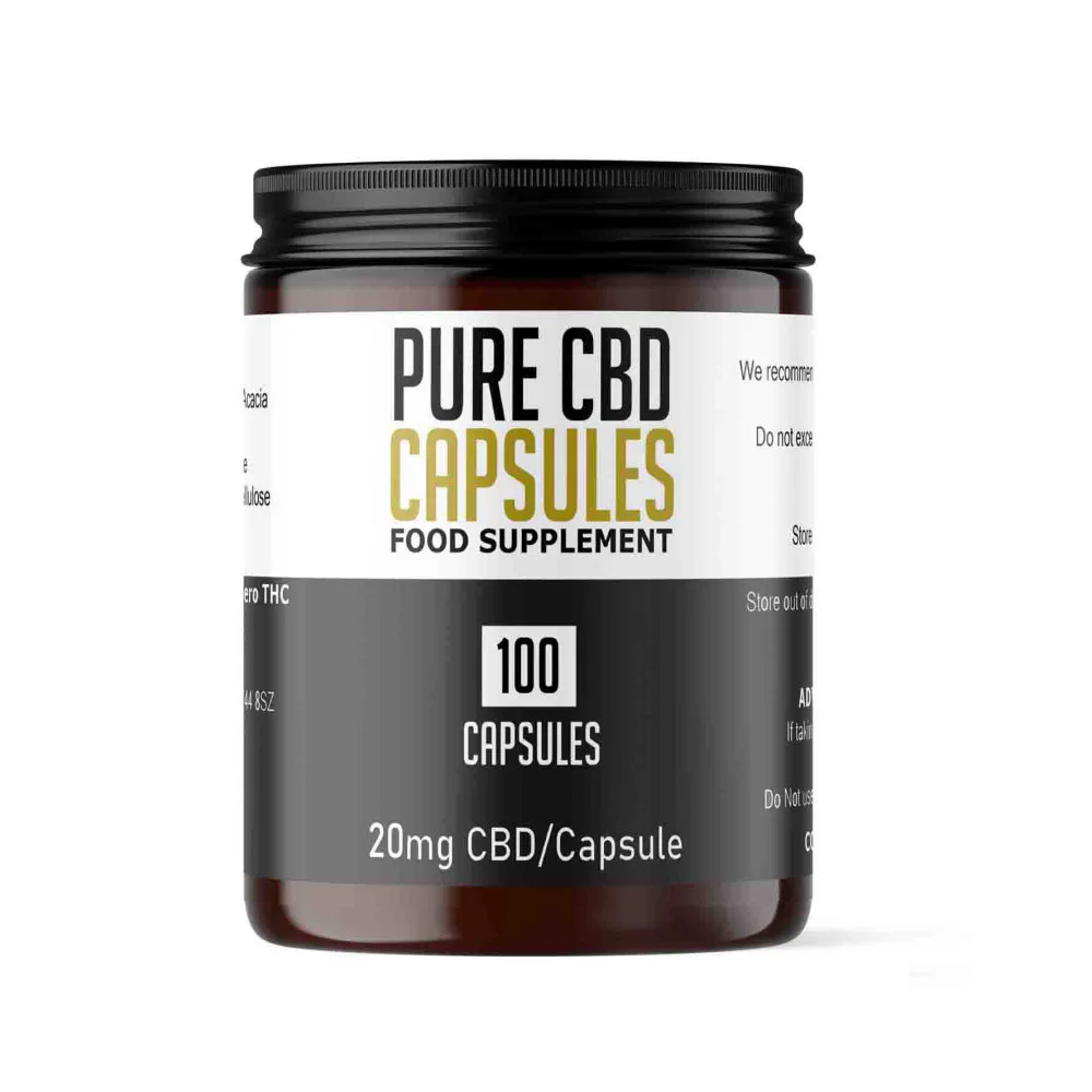 20mg Pure CBD Capsules from CBD UK. 2000mg of pure CBD in each jar ...